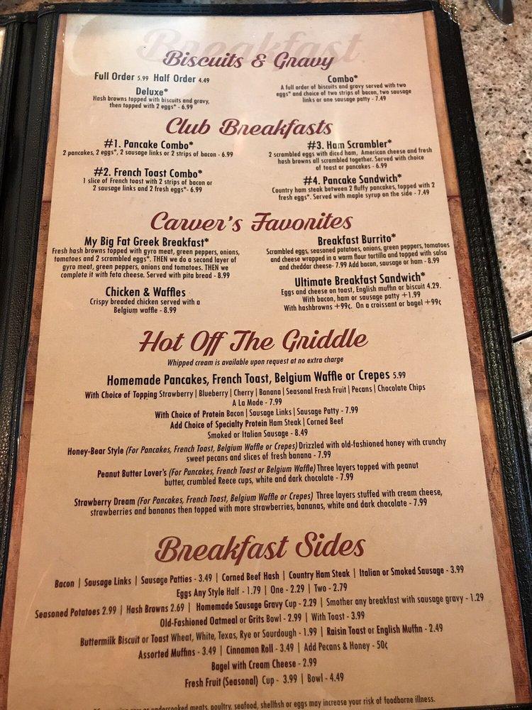 Menu at Carver's Family Restaurant, Richmond