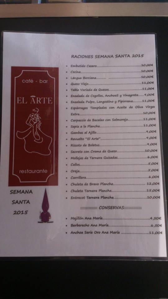 Menu at El Arte pub & bar, Villalpando