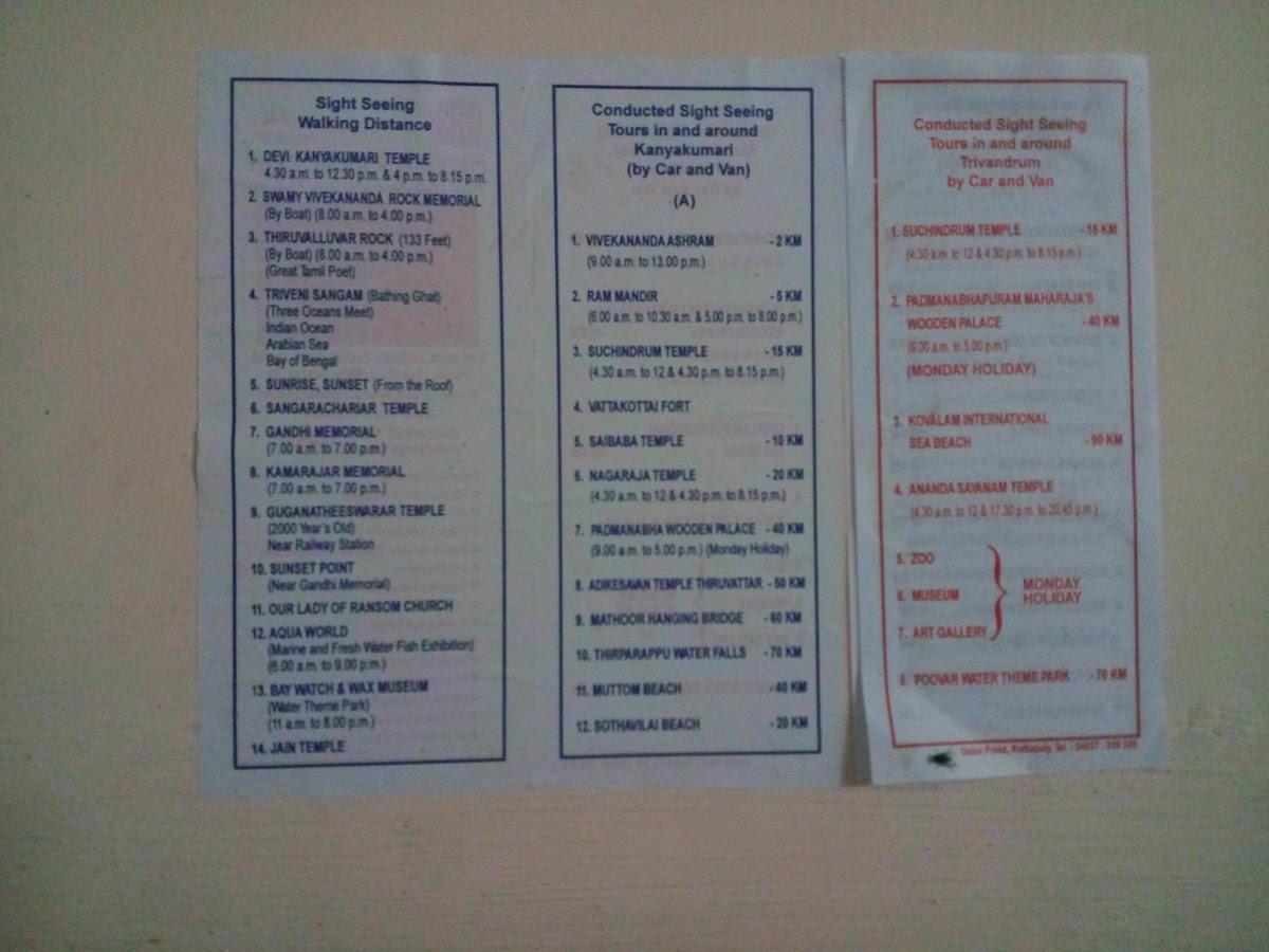 Menu at Gujarat Bhavan, Kanyakumari