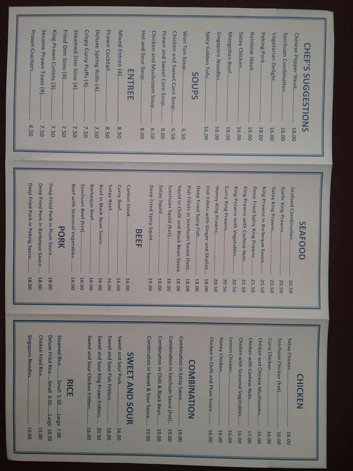 Menu at Jade Willow Chinese Restaurant, Ulverstone