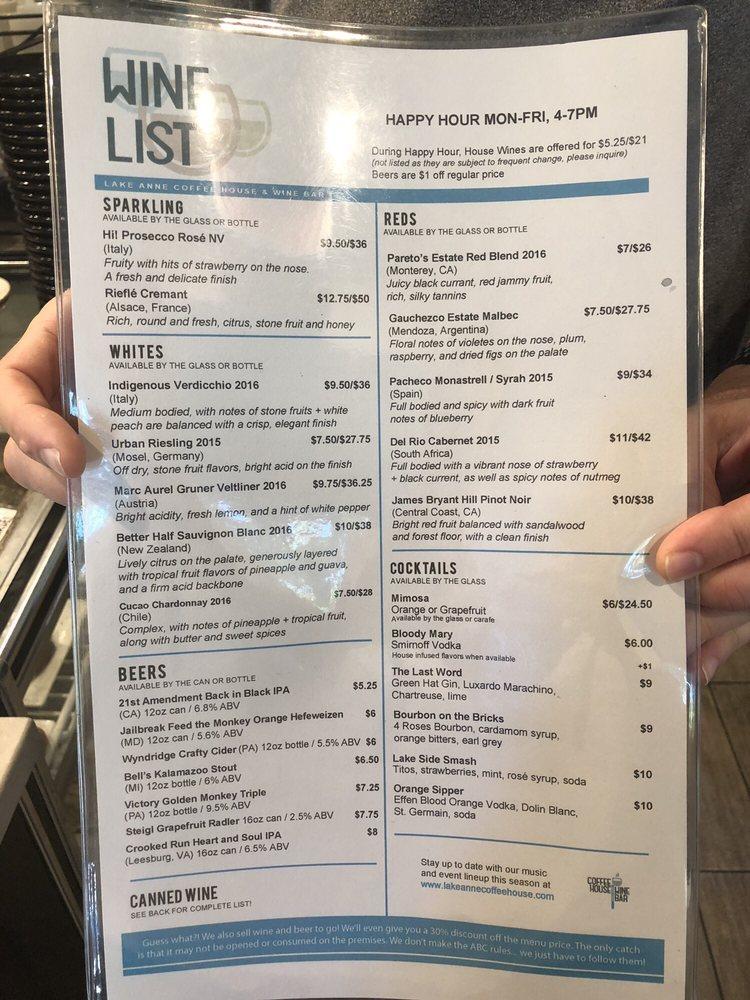Menu at Lake Anne Coffee House & Wine Bar, Reston