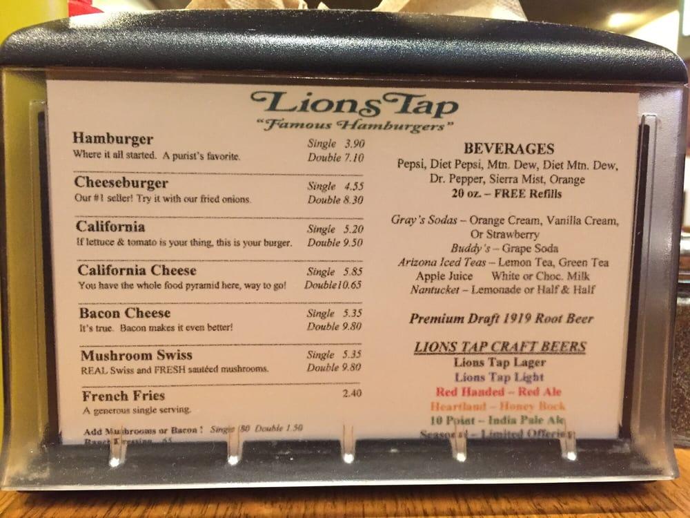 Menu at Lions Tap restaurant, Eden Prairie