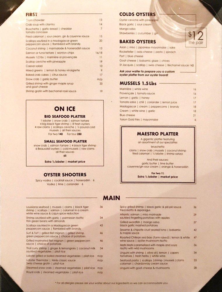 Menu at MAESTRO SVP restaurant, Montreal