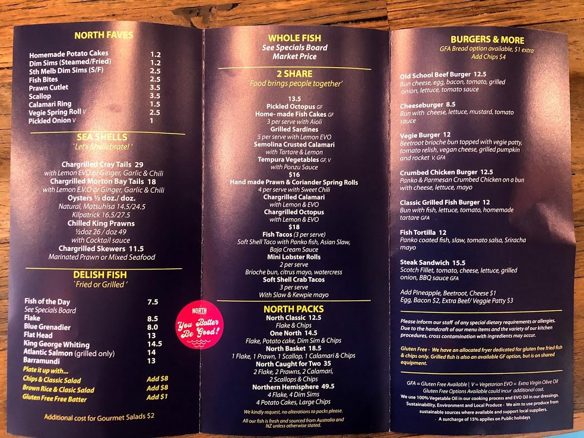 Menu at North Seafood & Grill (Rear Northcote plaza ) restaurant, Northcote