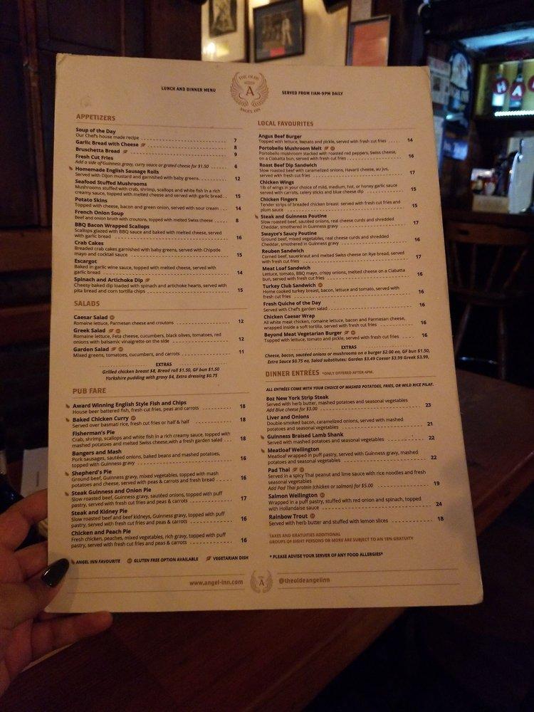 Menu at Olde Angel Inn pub & bar, Niagara-on-the-Lake