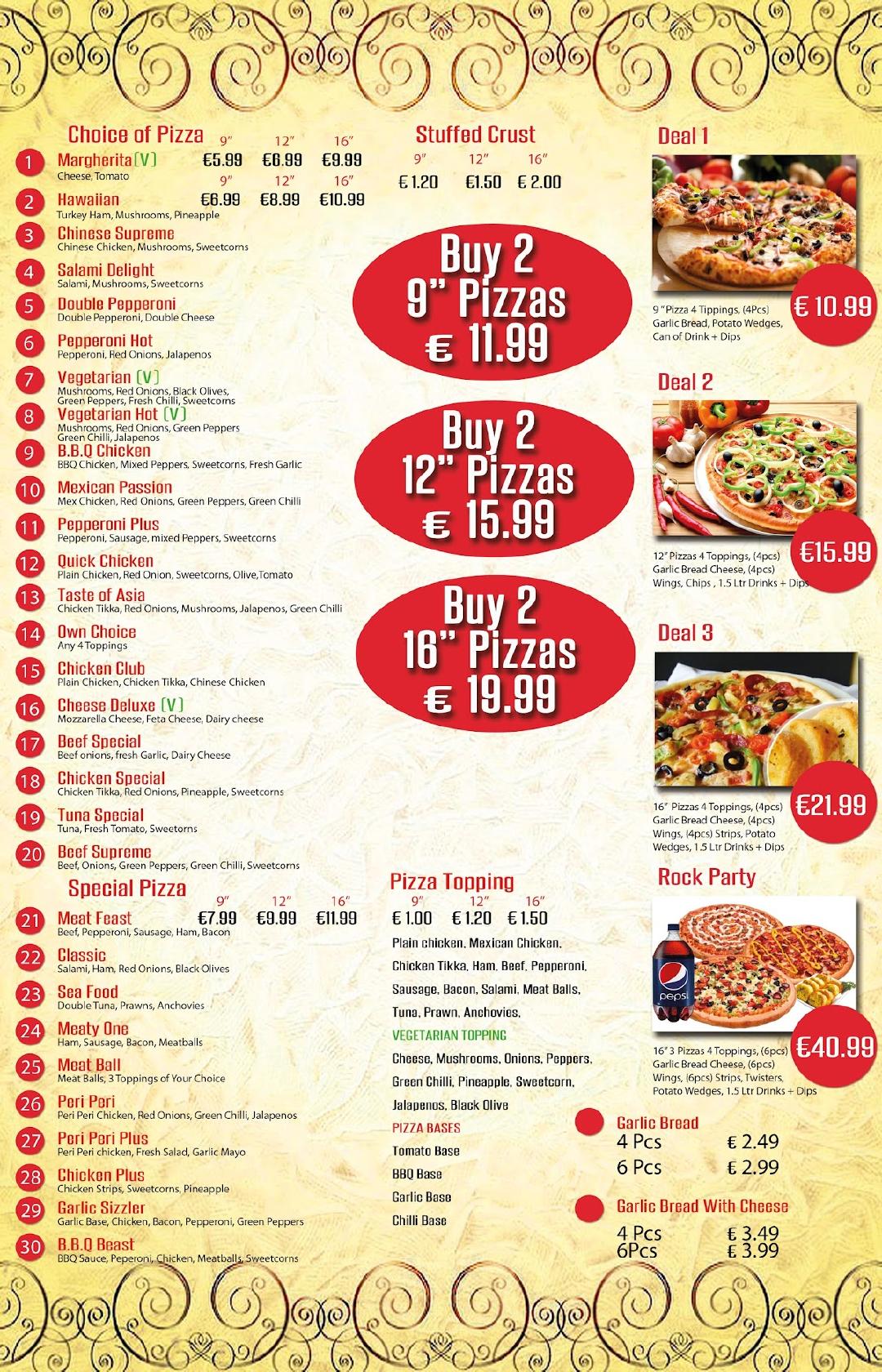 Menu at Quick Pizza and Peri Peri Chicken pizzeria, Dublin