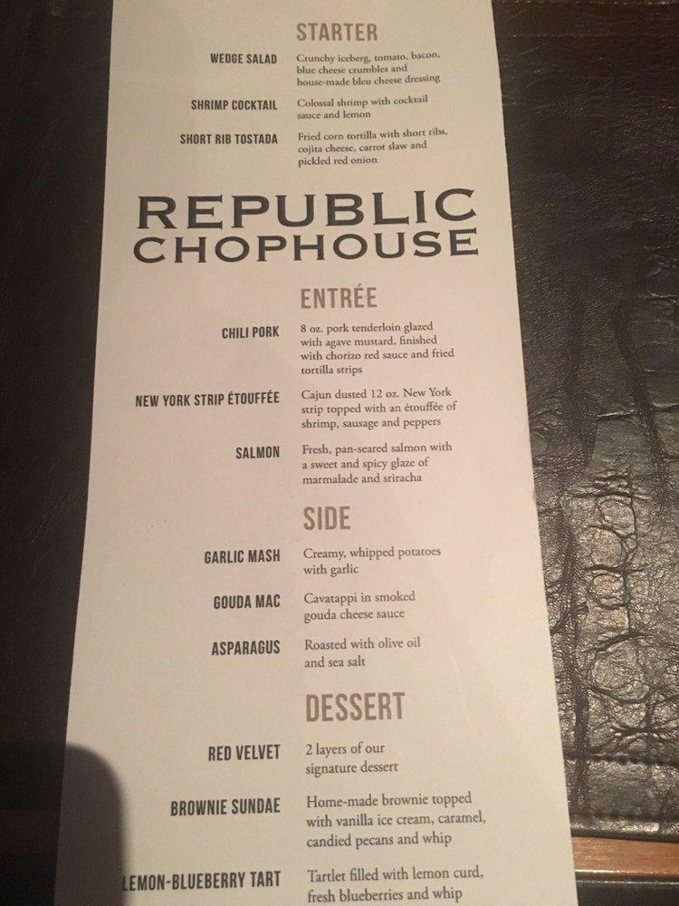 Menu at Republic Chophouse, Green Bay