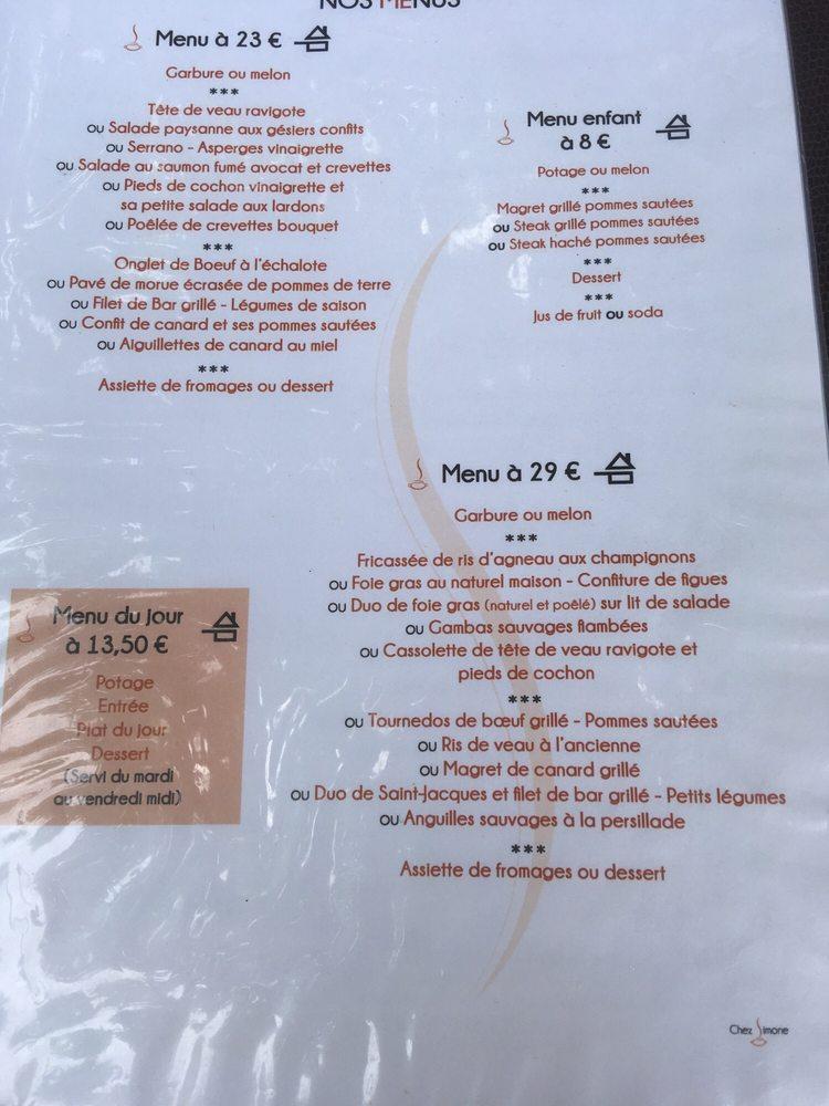 Menu at Restaurant Chez Simone, Bénesse-lès-Dax