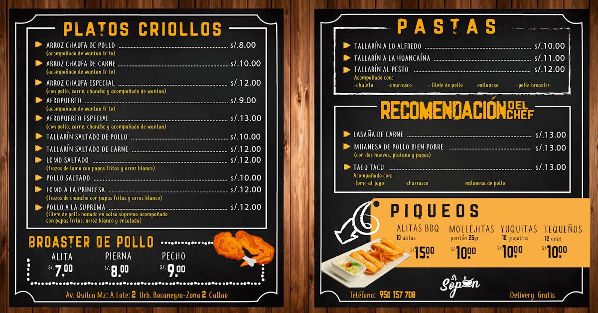 Menu at Señor Sopón restaurant, Callao District