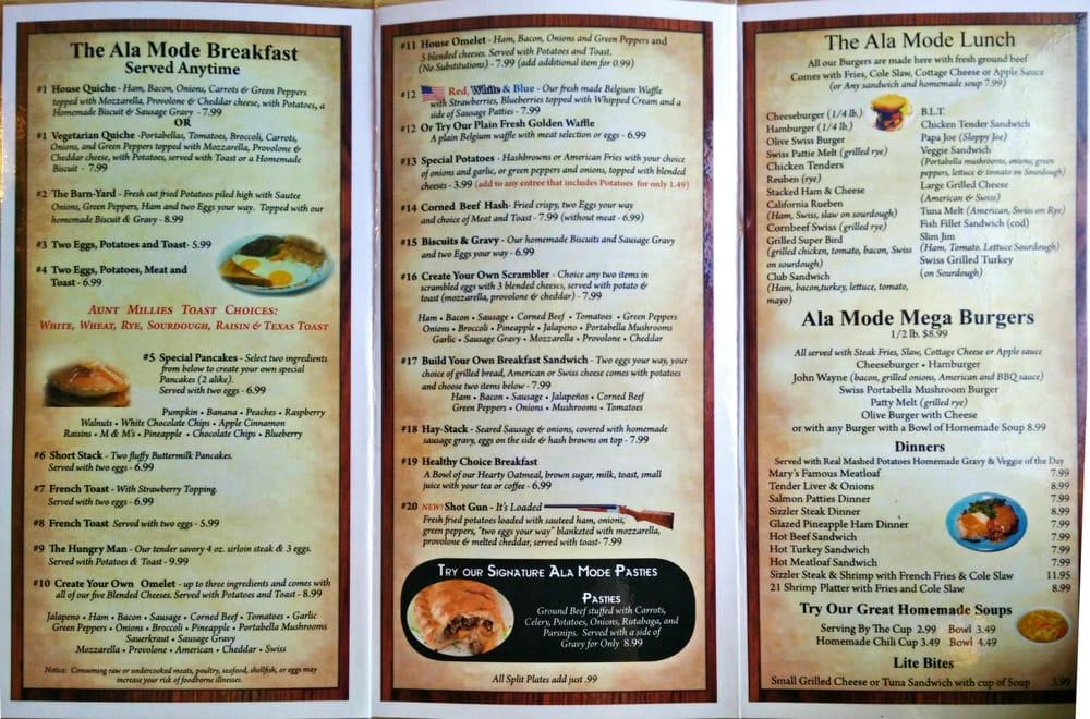 Menu at Alamode Cafe, Big Rapids