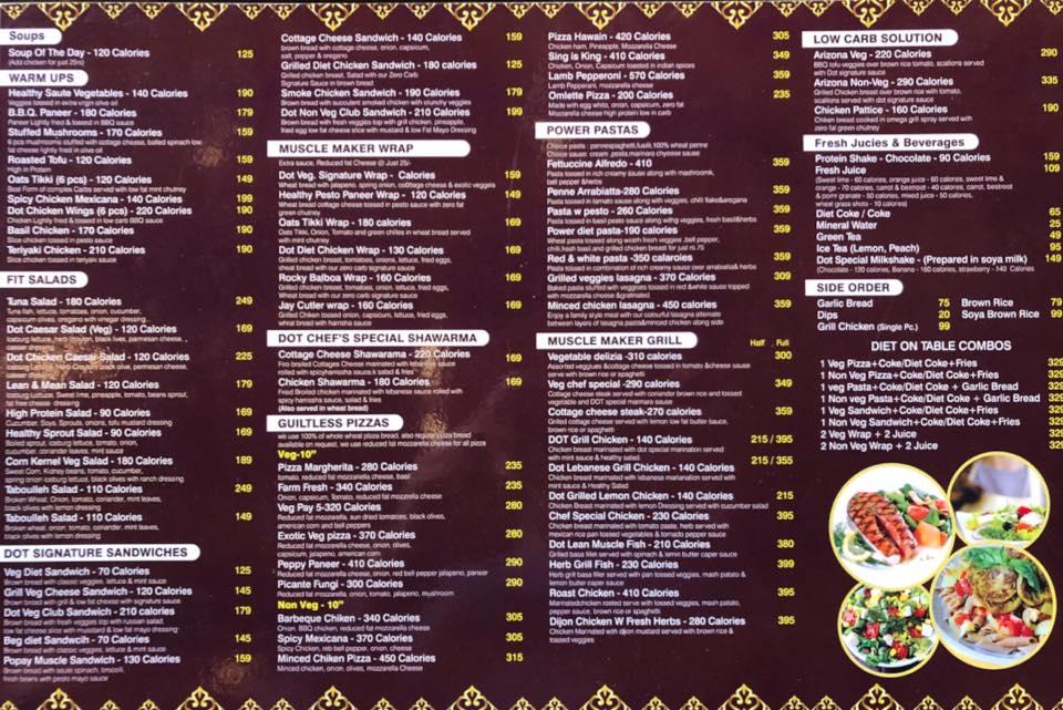 Menu at Dot, Bengaluru