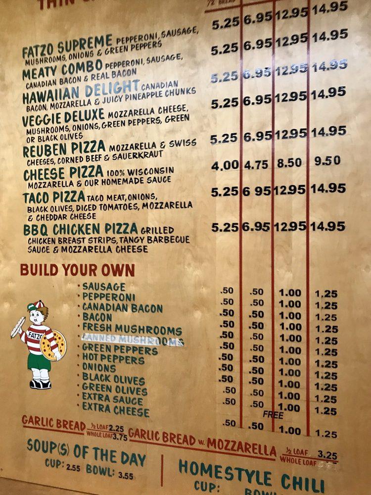 Menu at Fatzo's Sub & Pizza Shop pizzeria, Two Rivers