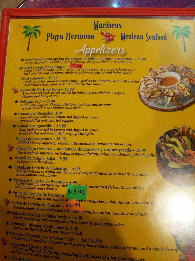 Menu at Mariscos Playa Hermosa pub & bar, Phoenix