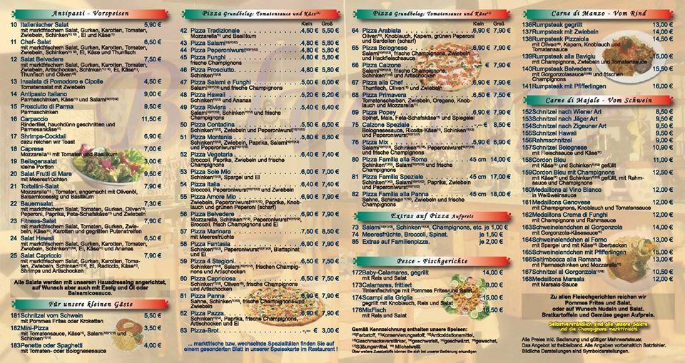 Menu at Belvedere pizzeria, Morschheim