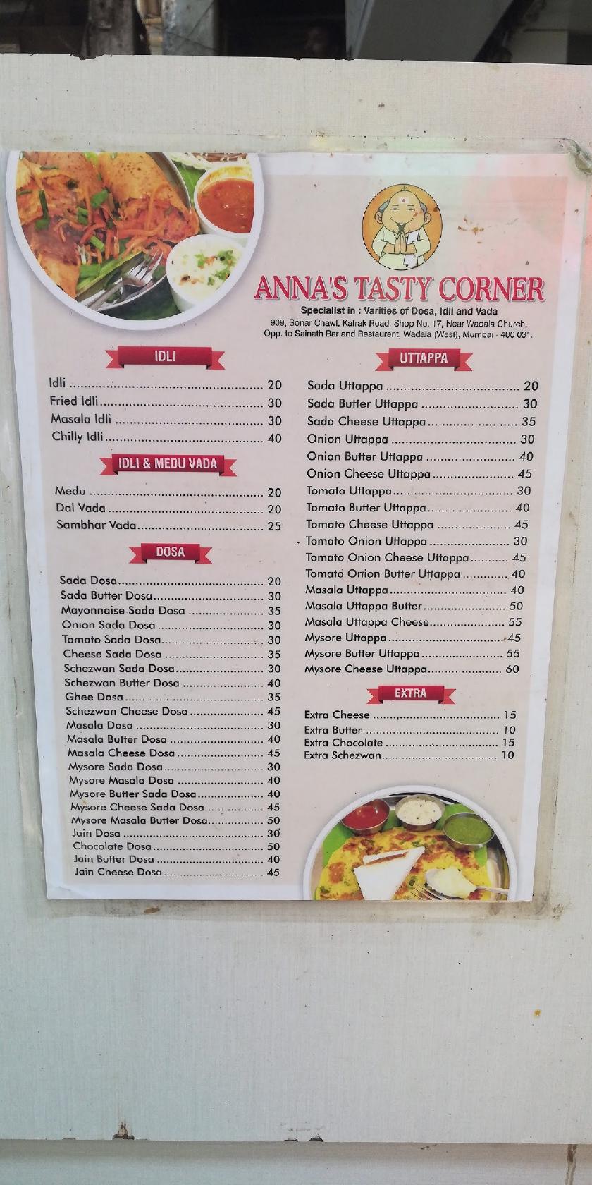 Menu at Anna's Tasty Corner, Mumbai