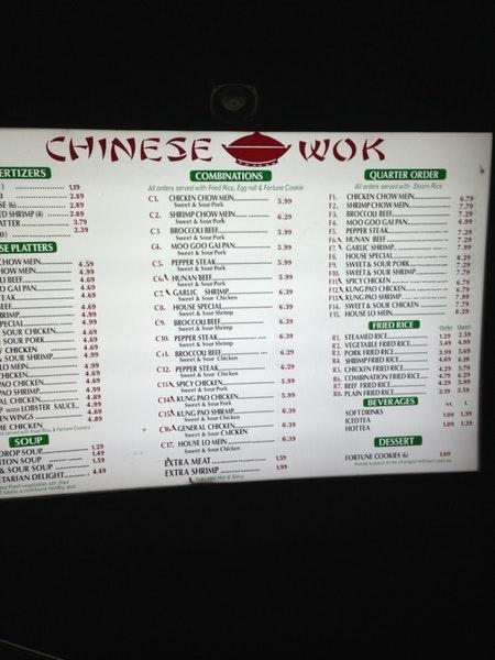 Menu at Chinese Wok restaurant, Angleton