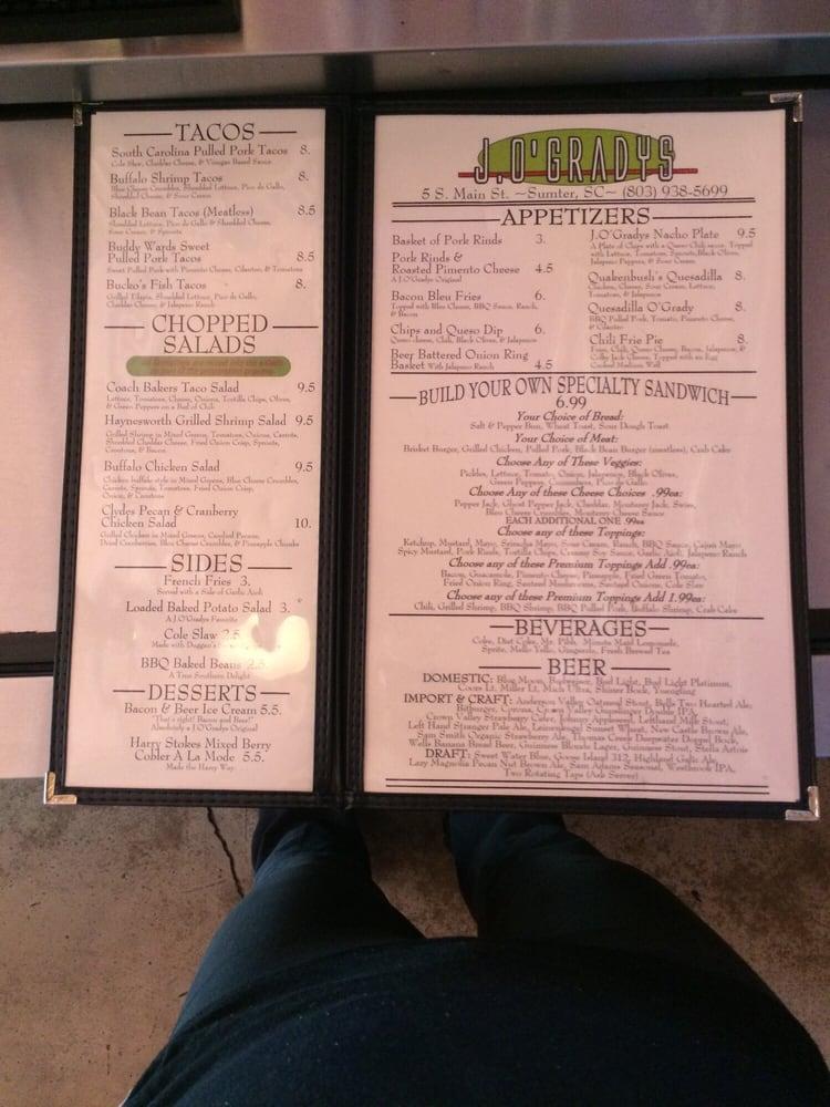 Menu at J O’Gradys pub & bar, Sumter