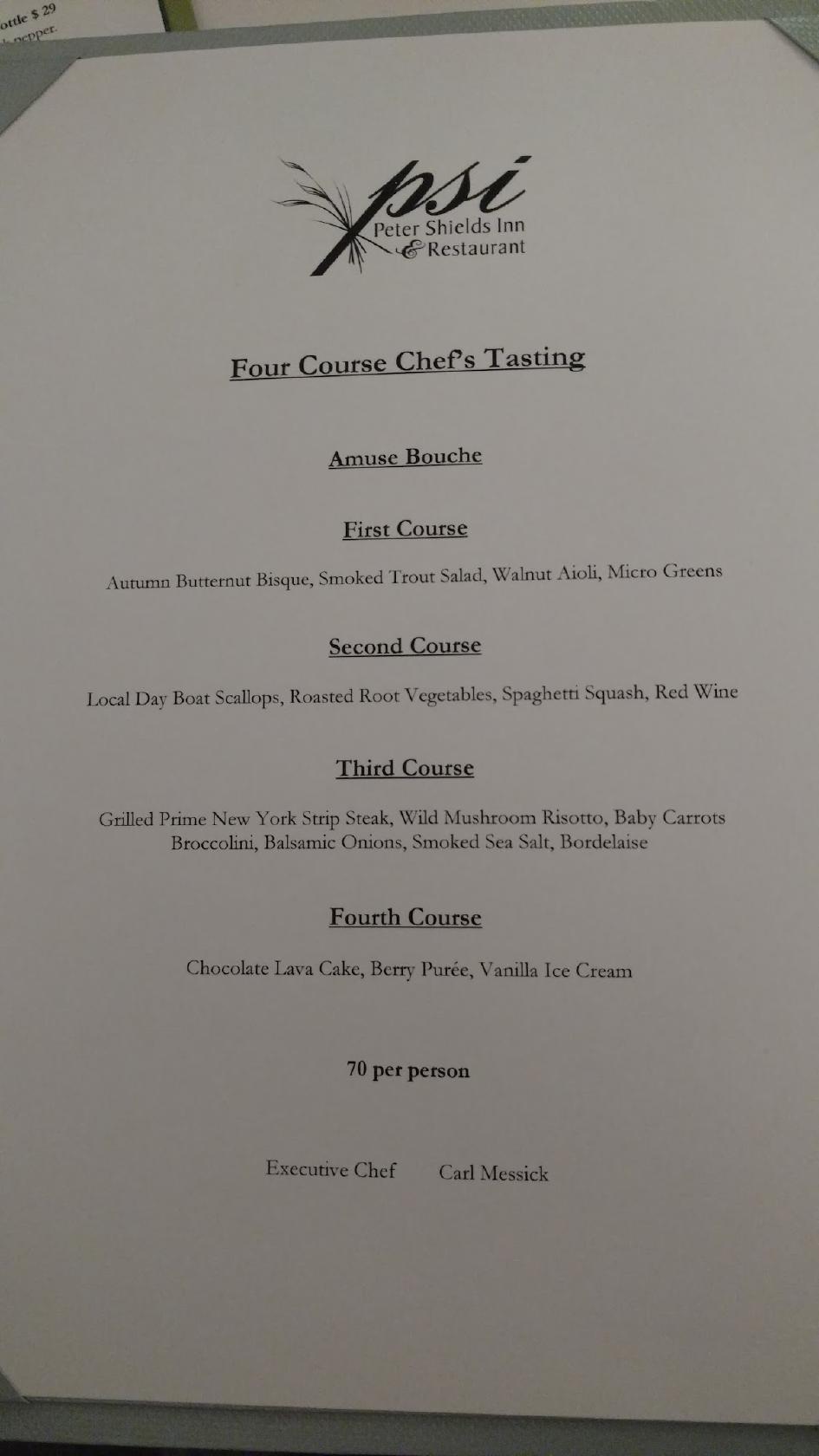 Menu at Peter Shields Inn & Restaurant, Cape May