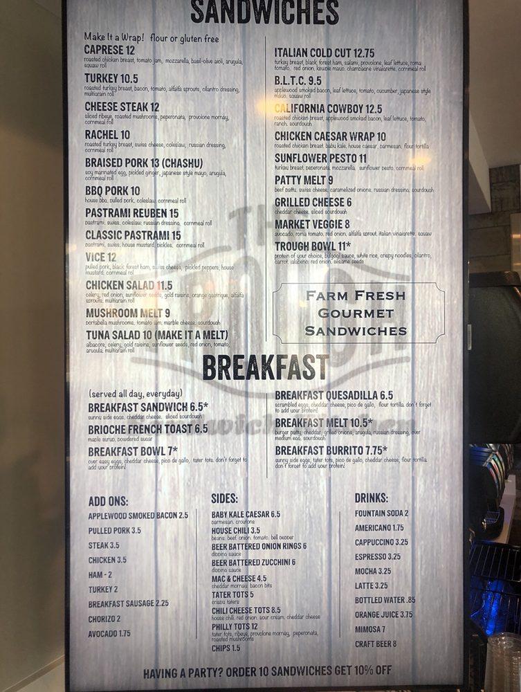 Menu at The Trough, Anaheim