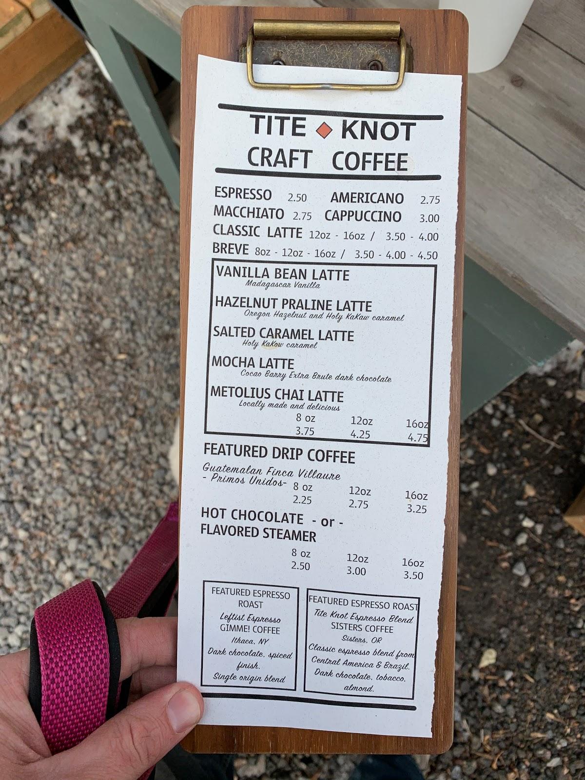 Menu at Tite Knot Craft Coffee, Redmond