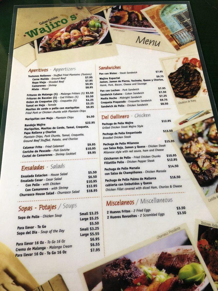 Menu at Wajiro's Restaurant, Sweetwater