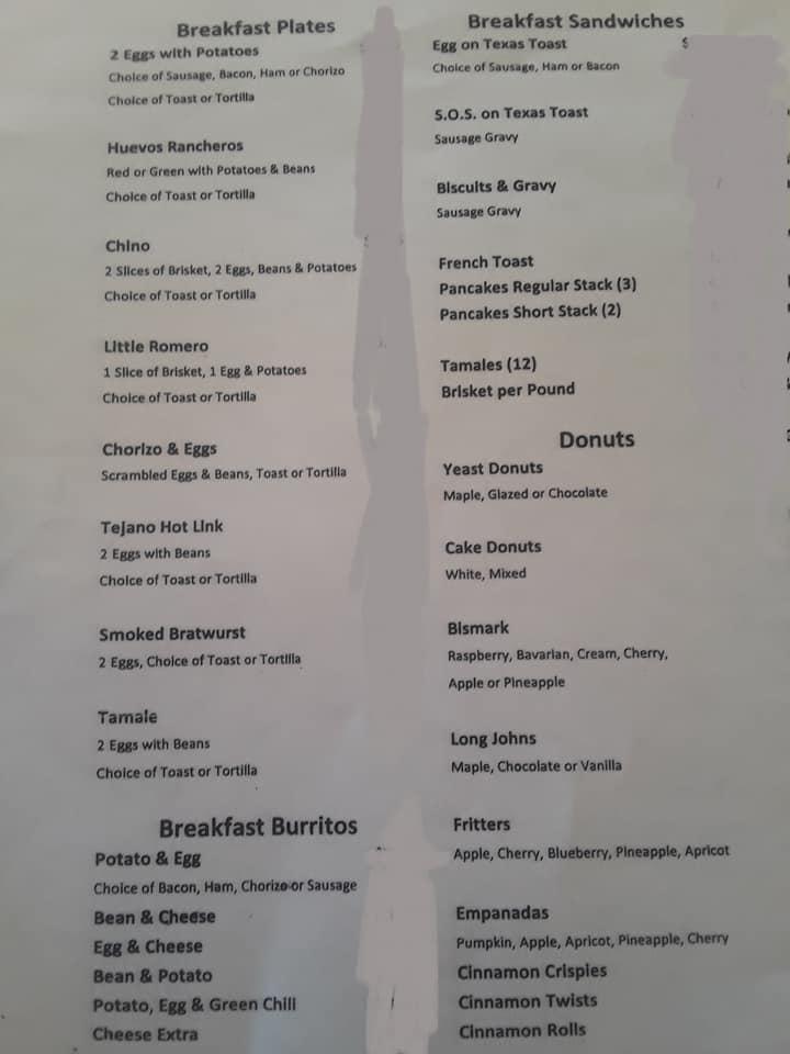 Menu at Yum-Yum's restaurant, Tularosa