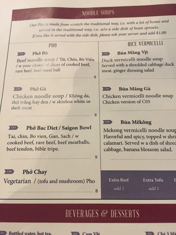 Menu at A Bit of Saigon restaurant, Jacksonville