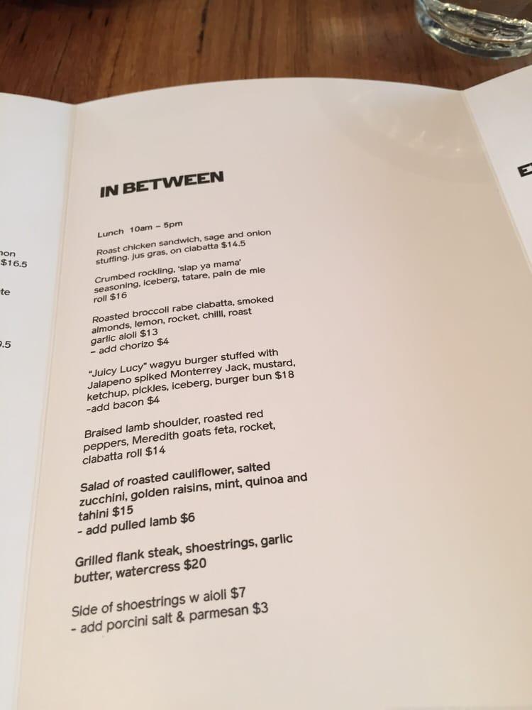 Menu at Archie's All Day restaurant, Fitzroy