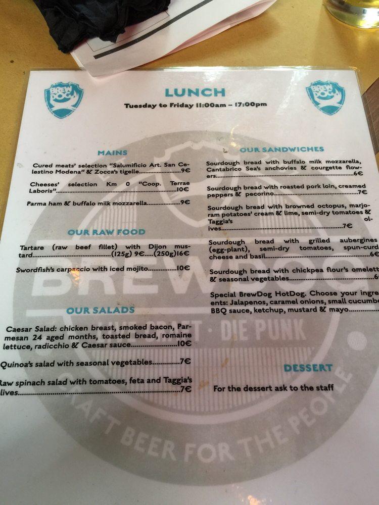 Menu at BrewDog Roma pub & bar, Rome