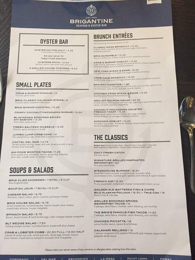 Menu at Brigantine Seafood & Oyster Bar, La Mesa, Fuerte Dr