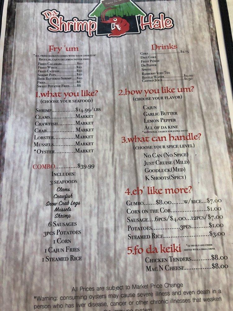 Menu at Da Shrimp Hale restaurant, Kahului