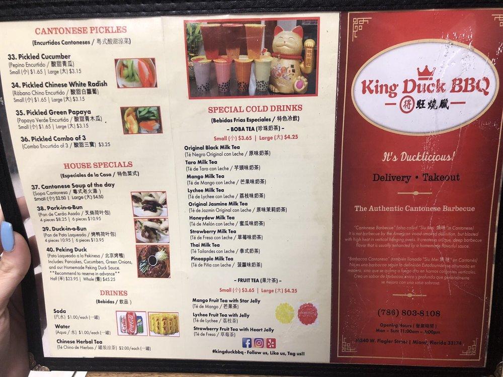 Menu at King Duck Chinese BBQ, Miami