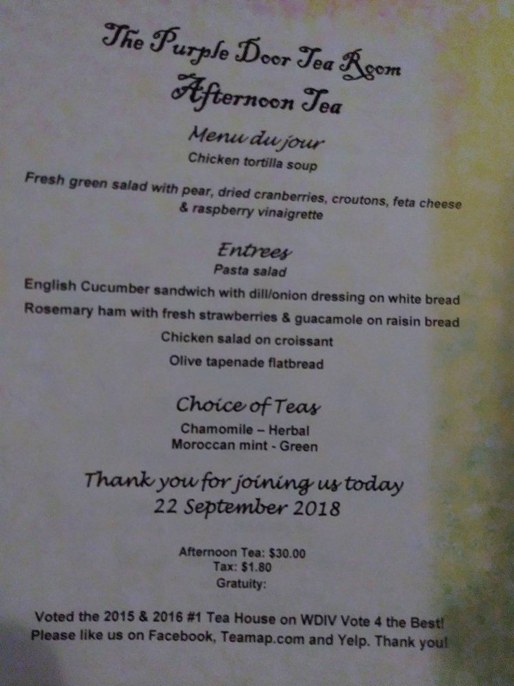 Menu at Purple Door Tearoom cafe, Ferndale