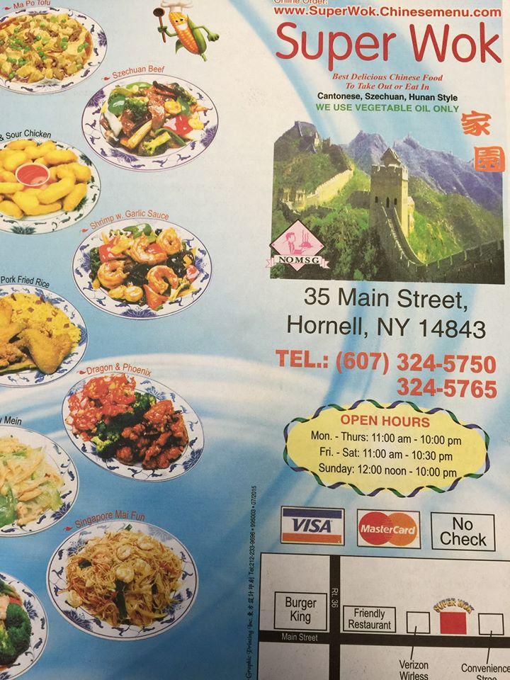 Menu at Super Wok restaurant, Hornell, 35 Main St