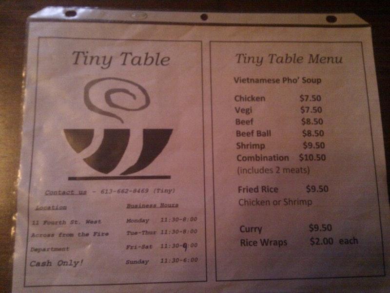 Menu at Tiny Table restaurant, Cornwall