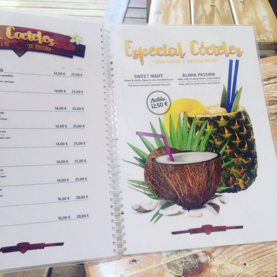 Menu at Aloha Beach Bar, Lloret de Mar