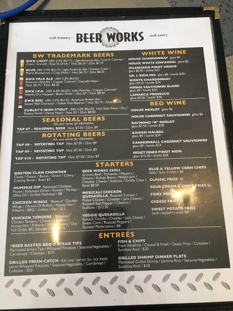 Menu at Beer Works pub & bar, Boston, Terminal C