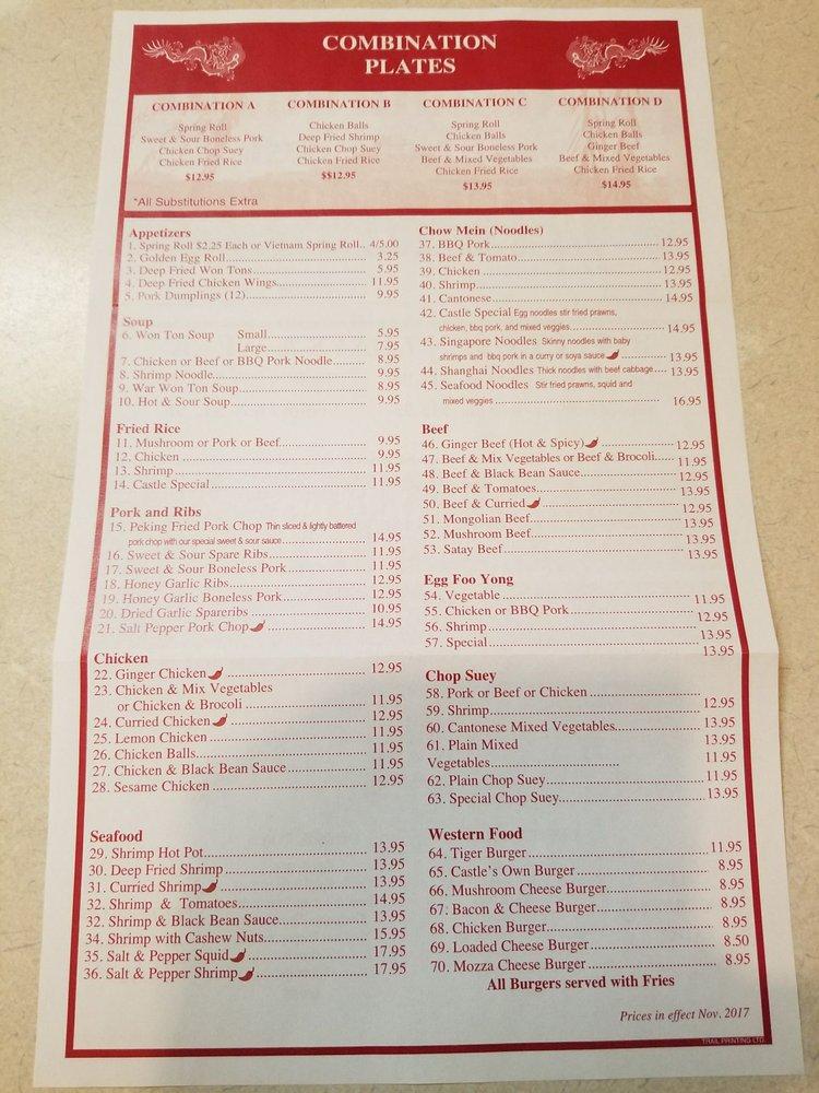 Menu at Castle Restaurant, Edson