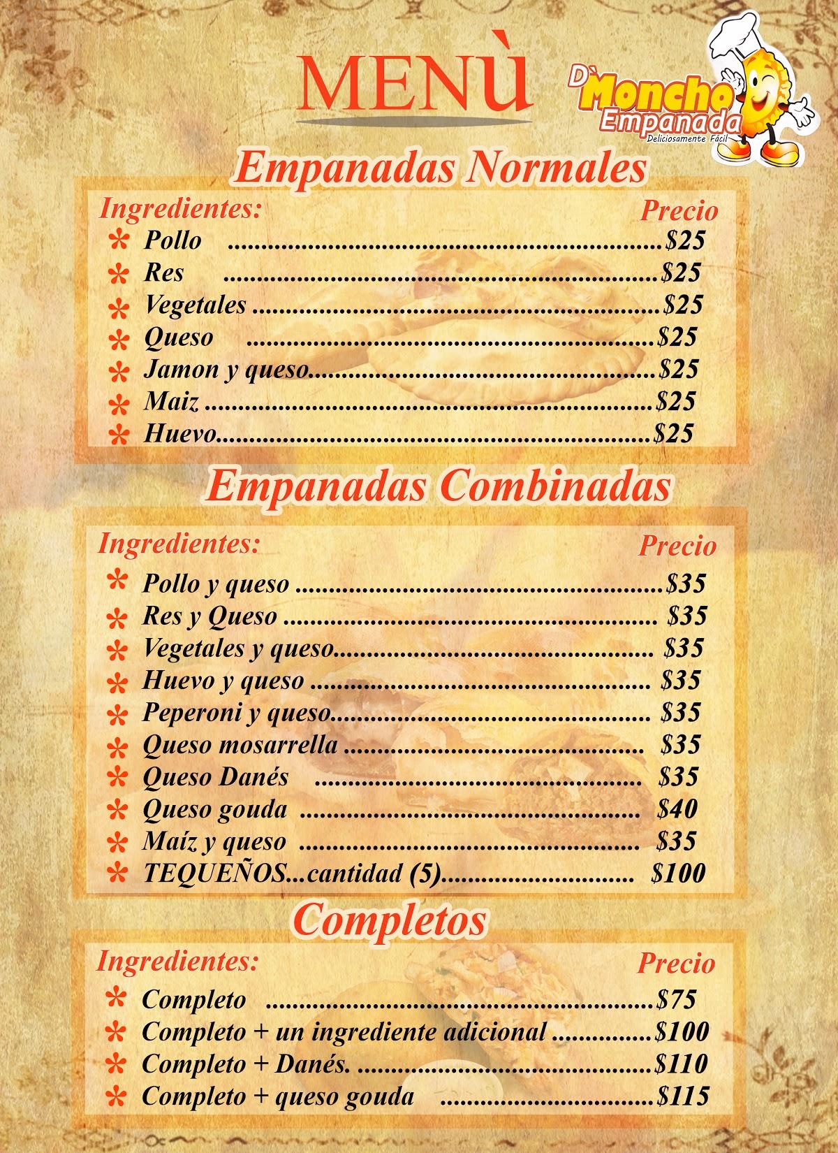 Menu at D'Moncho Empanadas cafe, Santo Domingo Este