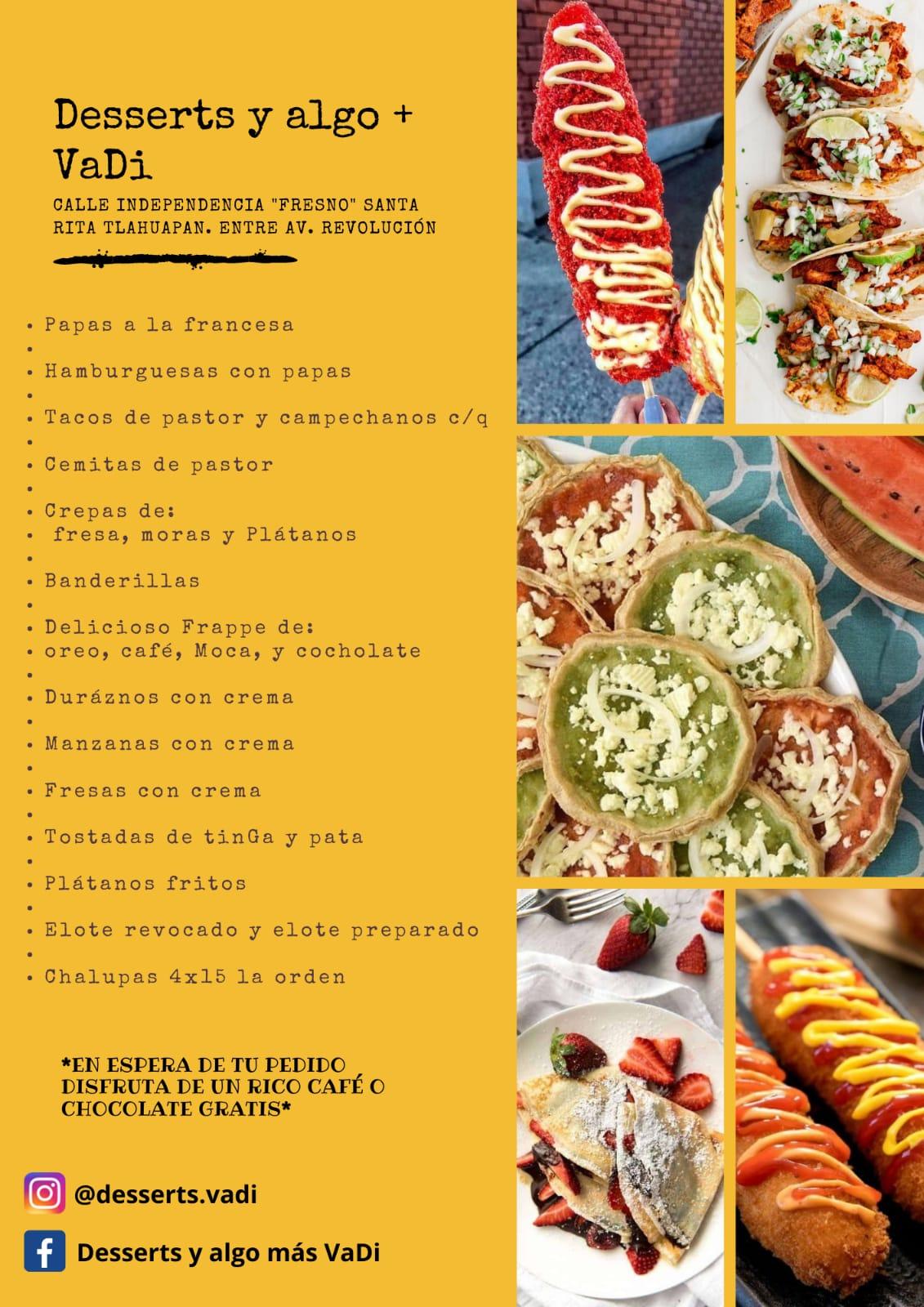Carta de Desserts y algo más VaDi, Santa Rita Tlahuapan