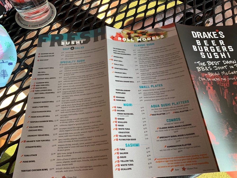 Menu at Drake's Chattanooga restaurant, Chattanooga