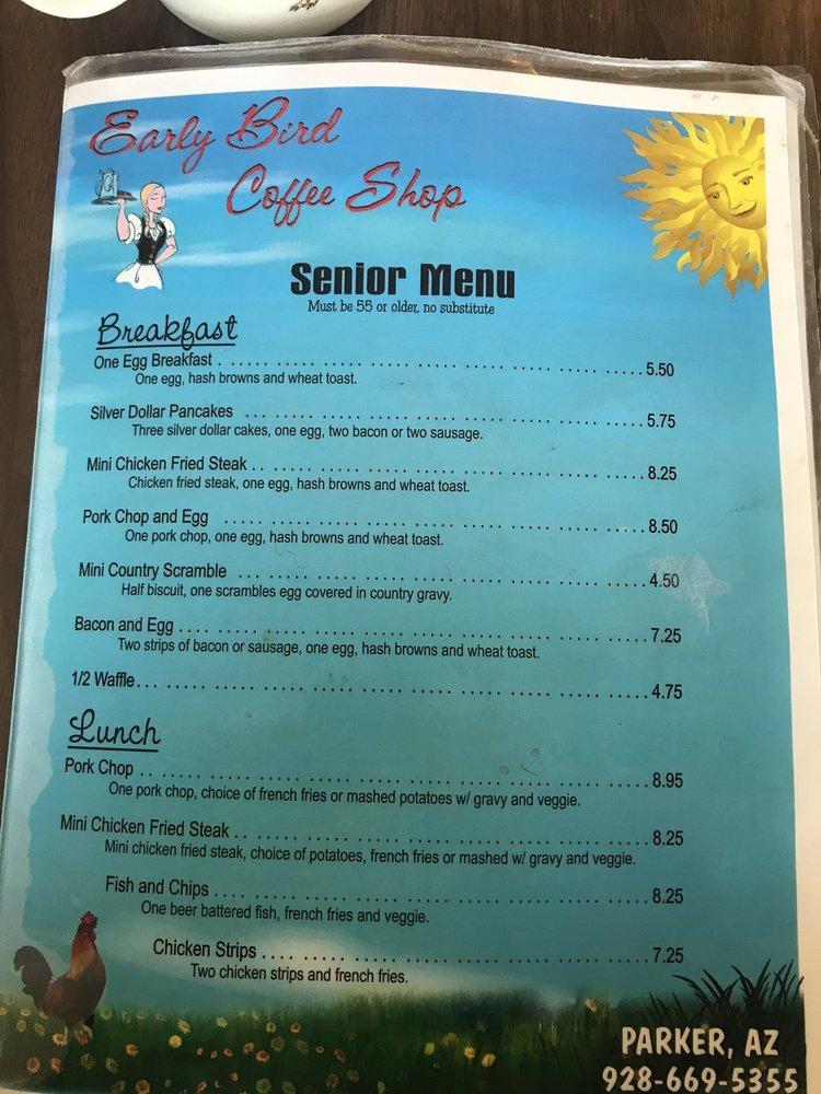 Menu at Early Bird Coffee Shop cafe, Parker