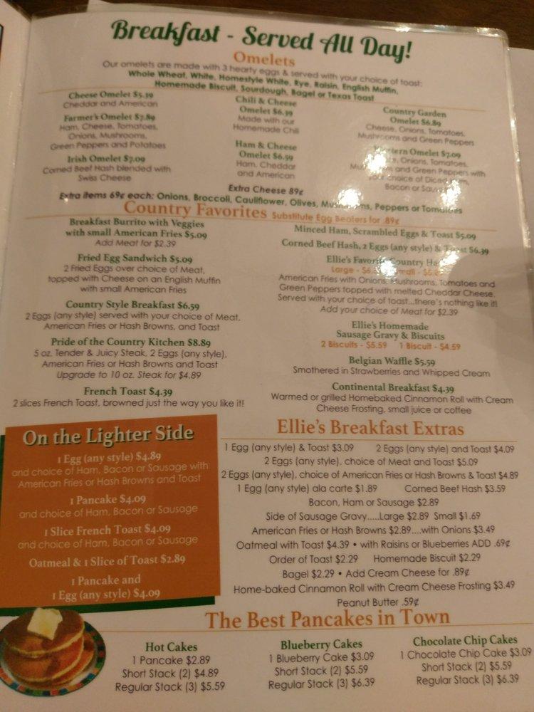 Menu at Ellie's Country Kitchen restaurant, Williamston