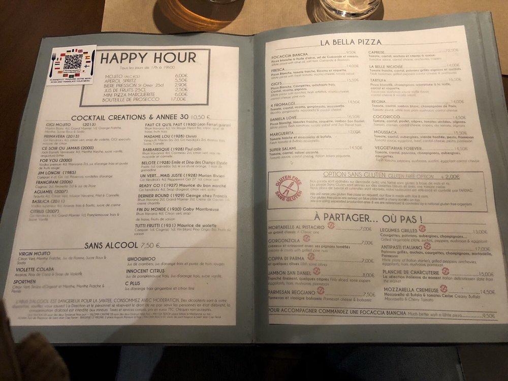 Menu at GiGi Tavola steakhouse, Nice