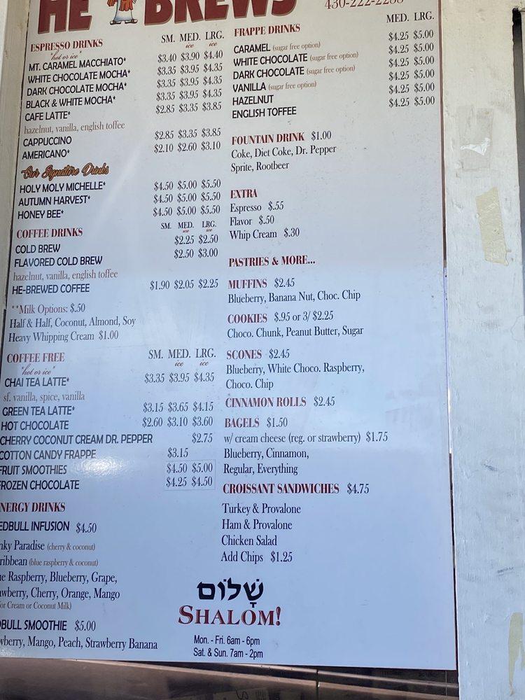 Menu at Hebrews Coffee and More, Mount Pleasant