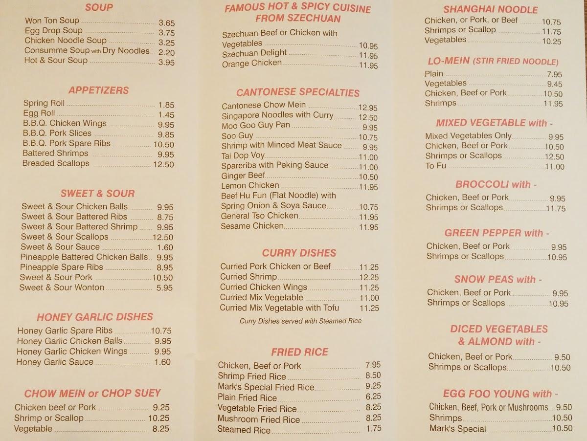 Menu at Mark's Restaurant, Minden