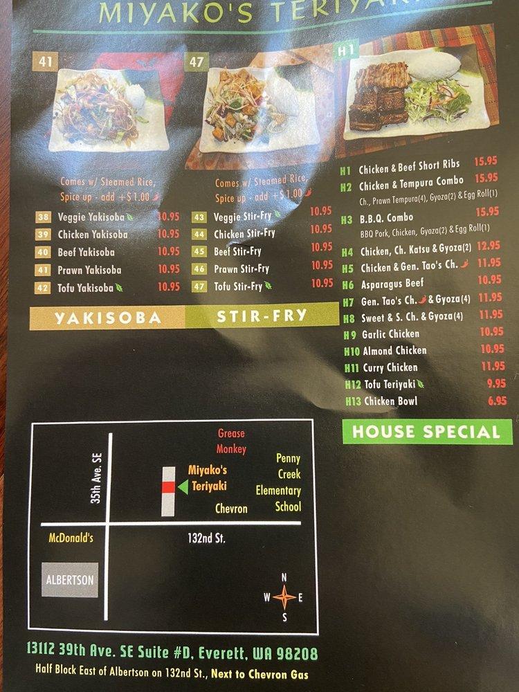 Menu at Miyako's Teriyaki & Wok restaurant, Everett