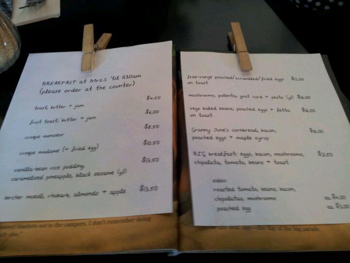 Menu at Mrs. S Café restaurant, Maylands, 178 Whatley Cres
