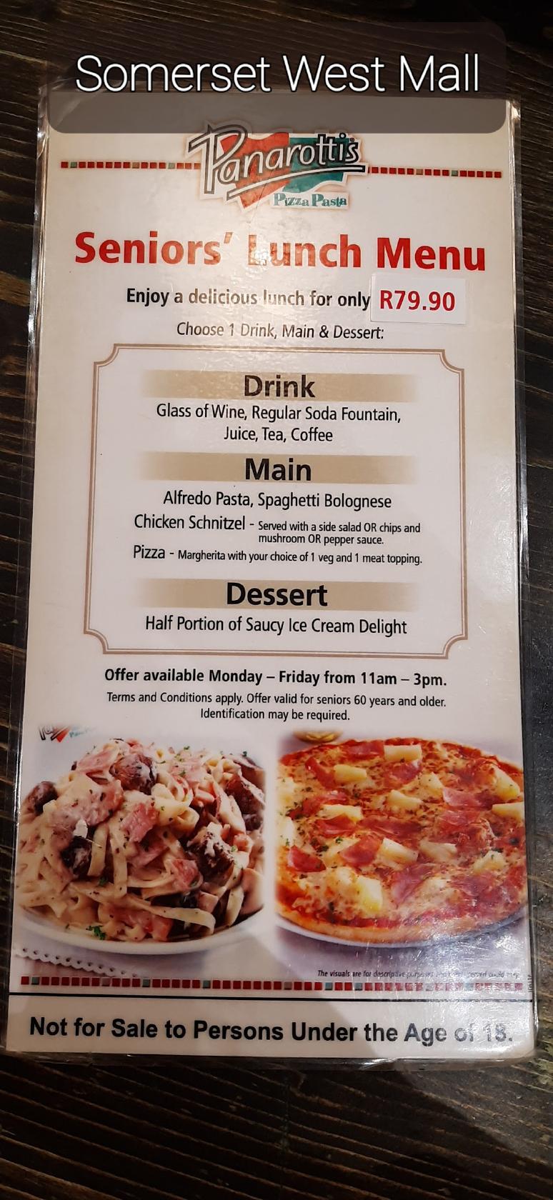 Menu at Panarottis Somerset West restaurant, Cape Town, Shop 331