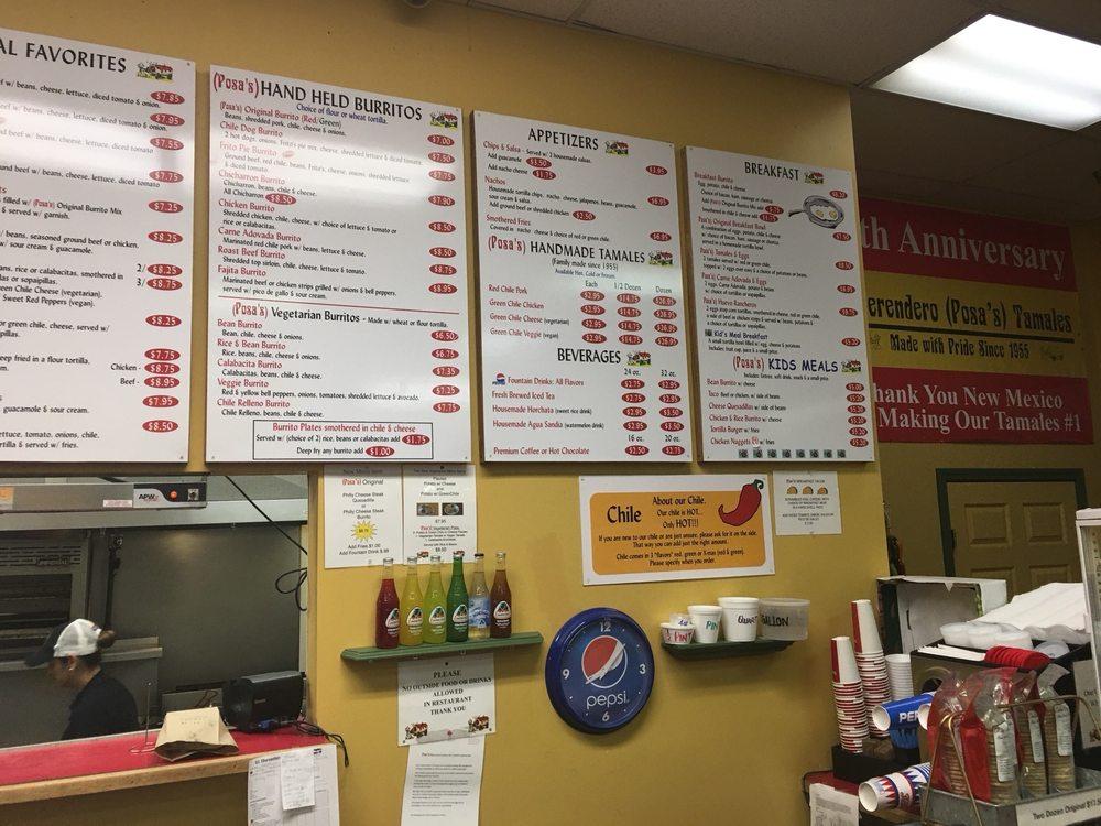 Menu at Posa's El Merendero restaurant, Santa Fe